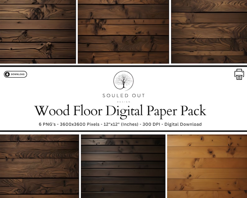 Wood Floor Digital Paper 6 Pack digital Download Wood - Etsy