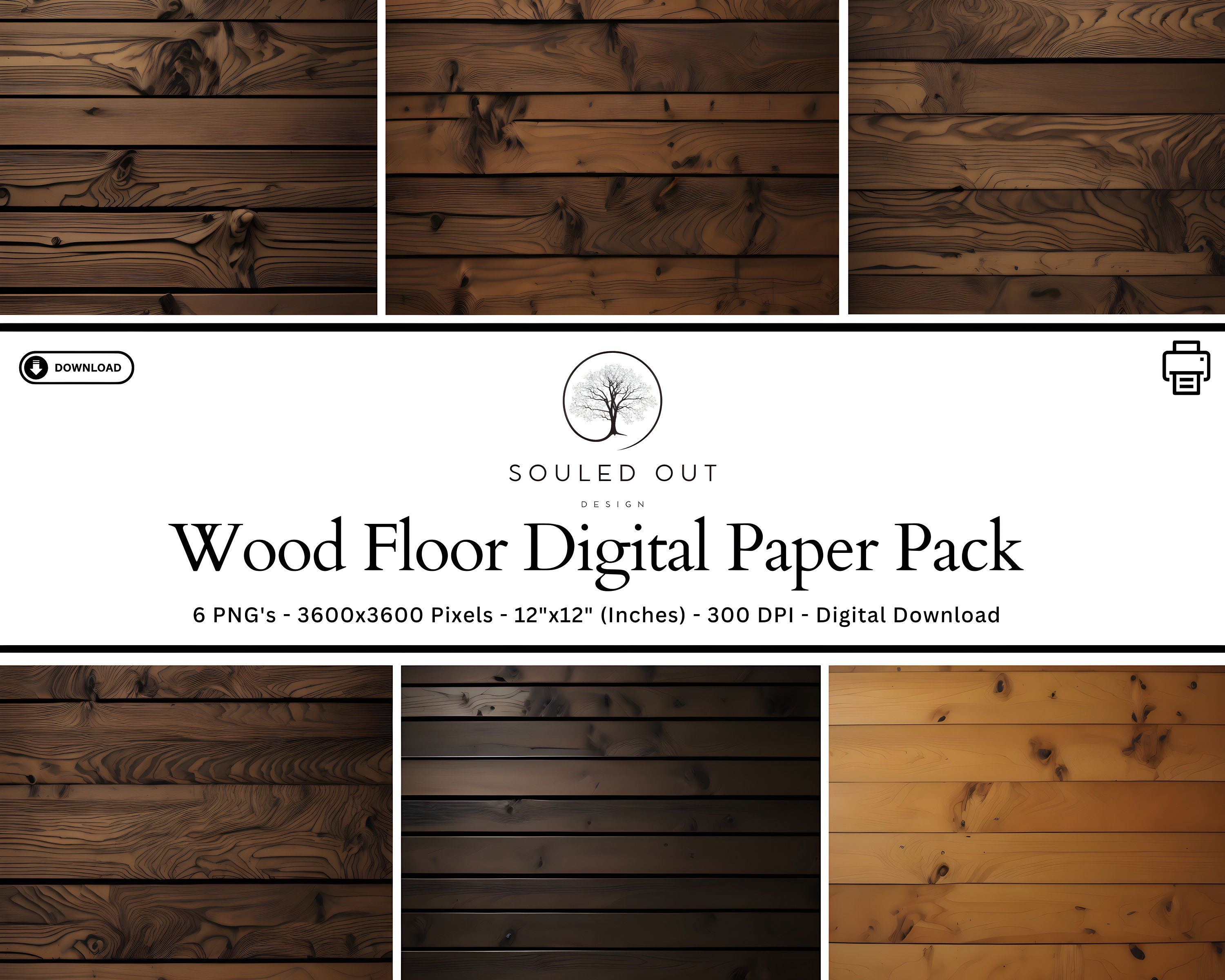 Wood Floor Digital Paper 6 Pack (digital Download), Wood Textures, Wood ...