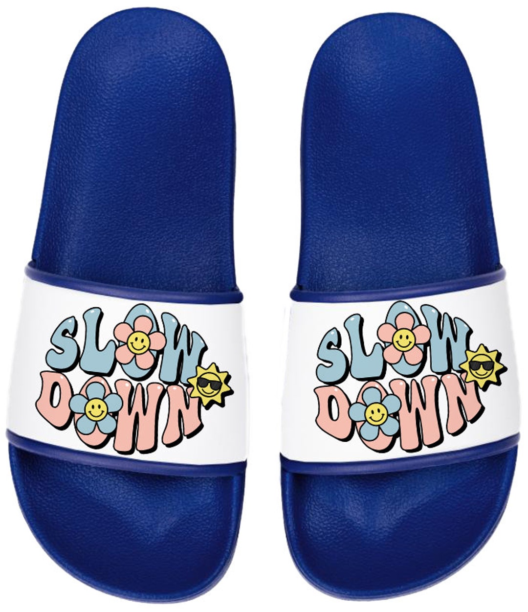 Personalised Footwear Sliders Royal Blue & White - Etsy