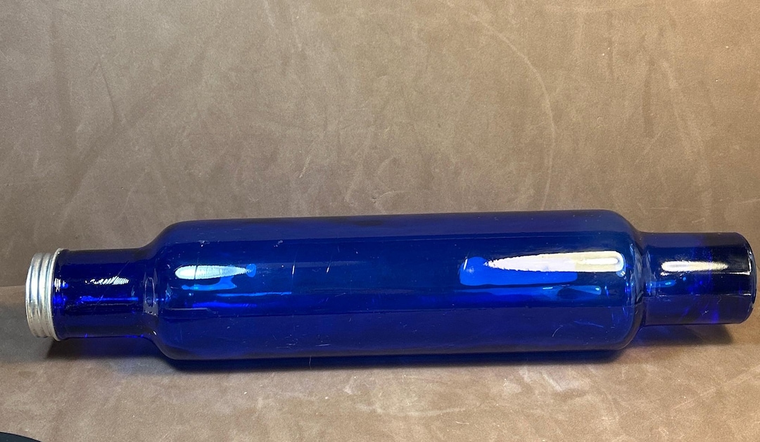Vintage Cobalt Blue Glass Rolling Pin 13.75” X 3” Hollow May Fill With ...
