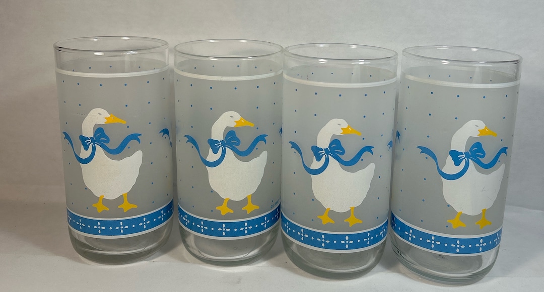 Vintage Set 4 Libbey Country Goose Duck Tumblers Glasses 14oz Frosted ...