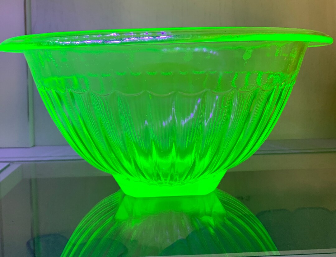 Vintage Rare Large Uranium Glass Federal Glass Ribbed Bowl 10 - Etsy
