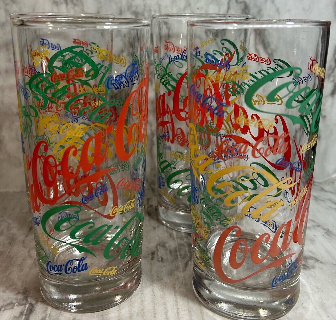Vintage Coke Glasses Rainbow Coca Cola Coke Glasses Set of 4 Tumbers 6 ...