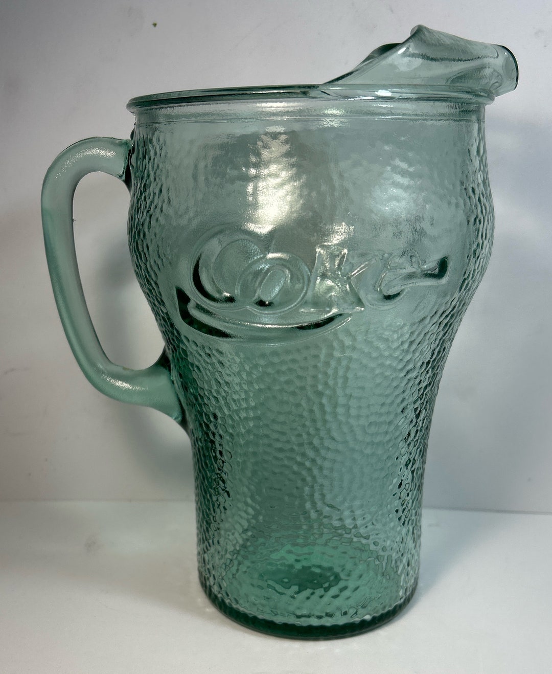 Vintage Coca Cola Glass Pitcher Green Pebbled Heavy Glass Old Fashioned ...