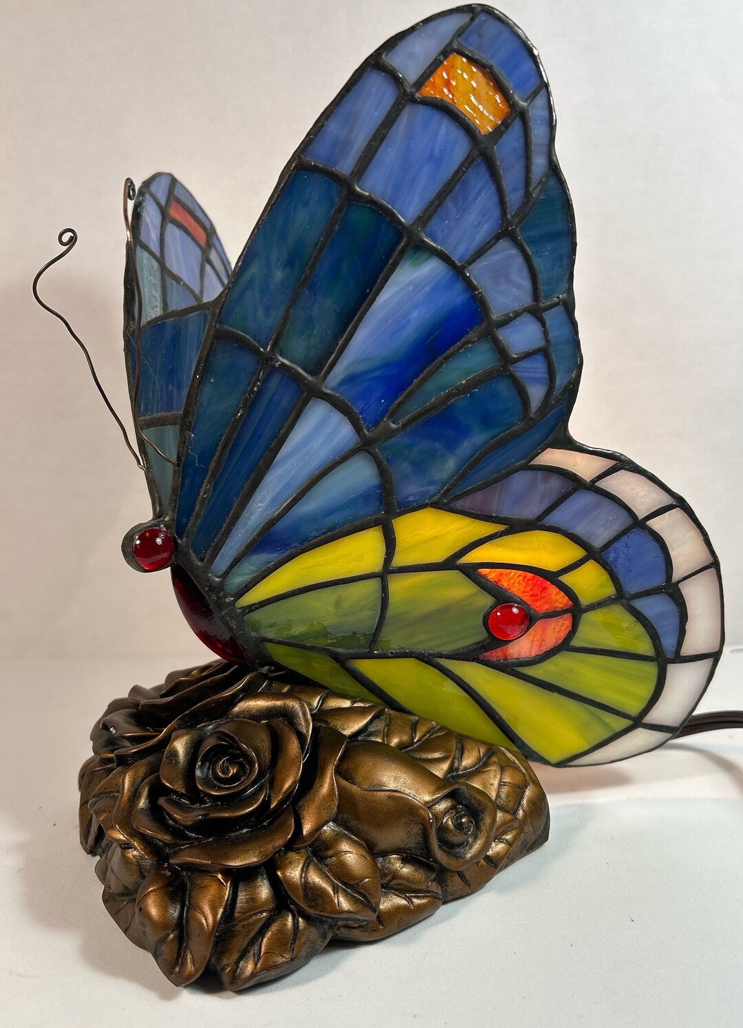 Vintage Tiffany Style Stained Glass Butterfly Table Lamp, Nightlight W ...
