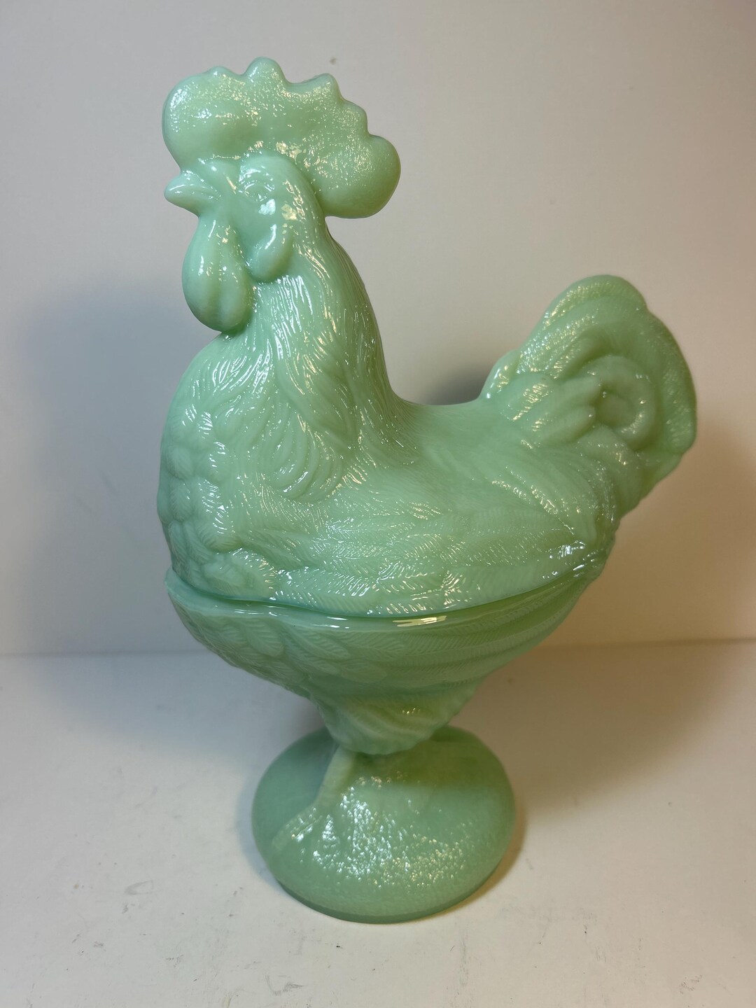 Jadeite Rooster Candy Dish Glass Rooster Covered Candy Dish 8.75” X 7 ...