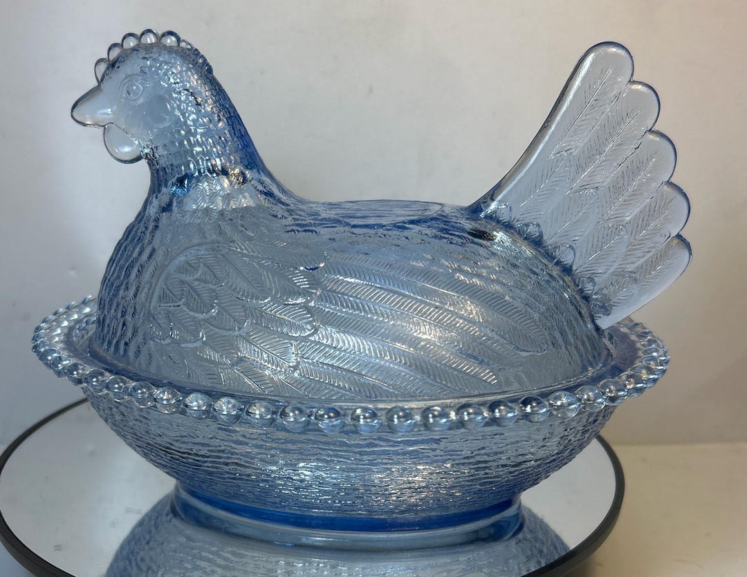 Vintage Indiana Glass Company Cornflower Pastel Blue Covered Dish Hen ...