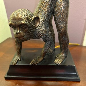 Vintage Palm Tree Monkey Lamp 25.5” T Base to Finial, 5” Base. Burgundy ...