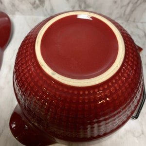 Vintage Set of 3 Ceramic Nesting Mixing Bowls Maroon /cranberry With Ceramic Handles and Spouts ...