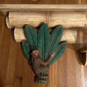 Vintage Rare Monkey Wall Sconce Set of Two Resin Bamboo and Leafs No ...