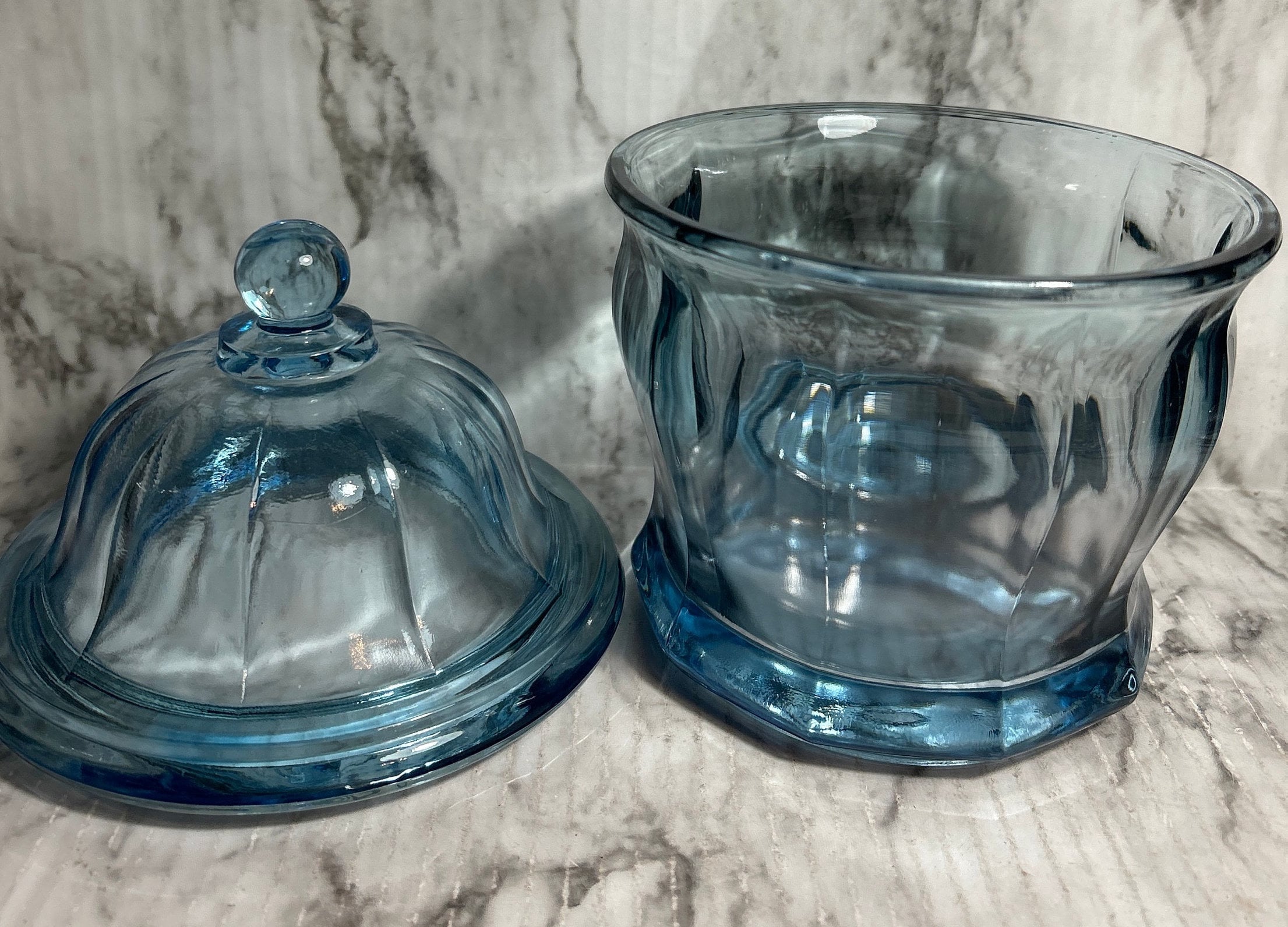 Vintage Indiana Glass Azure Blue Glass Heavy Paneled Candy/apothecary ...