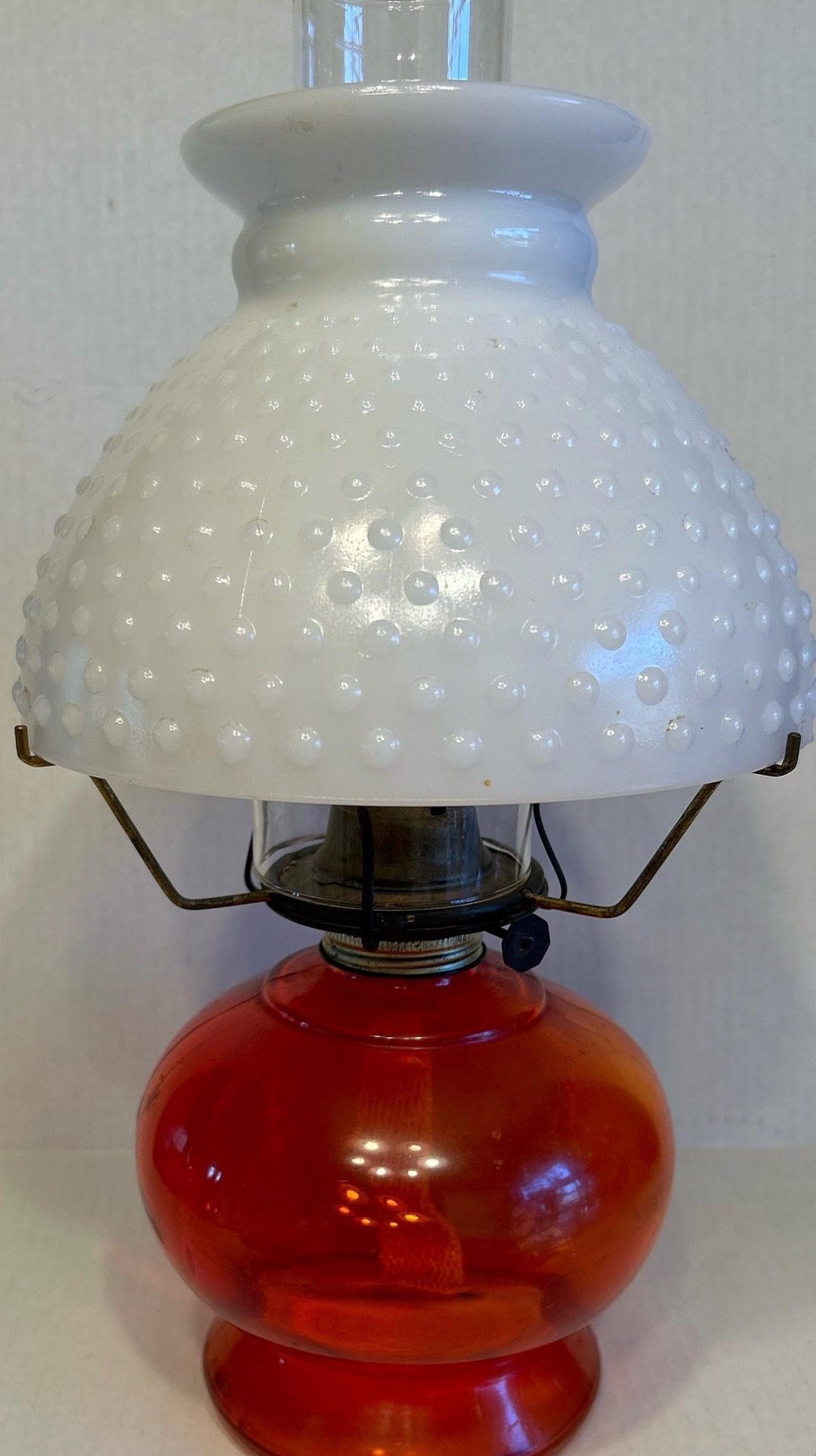 Antique Ruby Red Flashed Eagle Burner Kerosene Lamp White Hobnail Milk ...