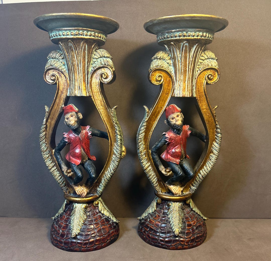 Vintage Butler Monkey Candle Holder 10” Monkey Statue Set of 2 Rare ...