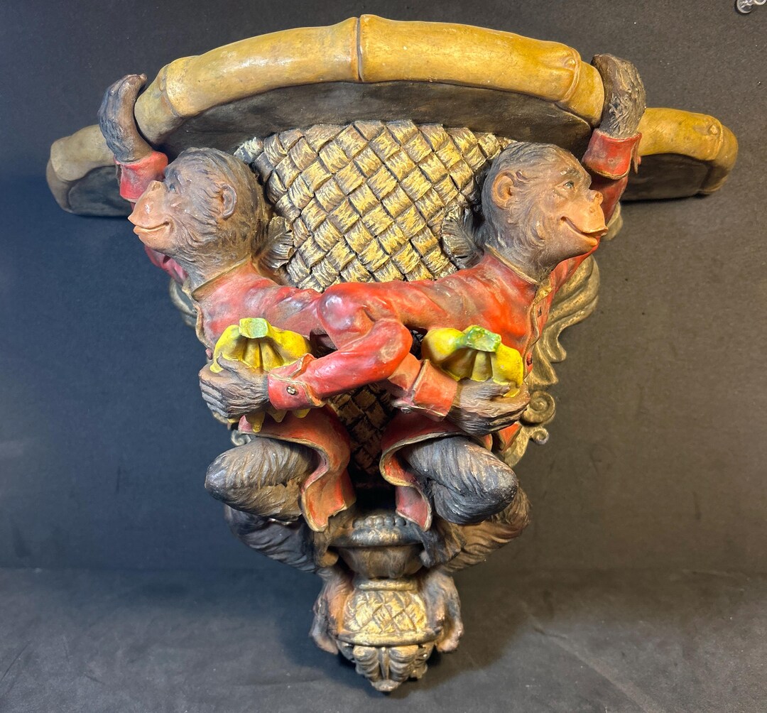 Vintage Bellhop Monkey Wall Sconce Shelf Rare Find 2 Monkeys Holding ...
