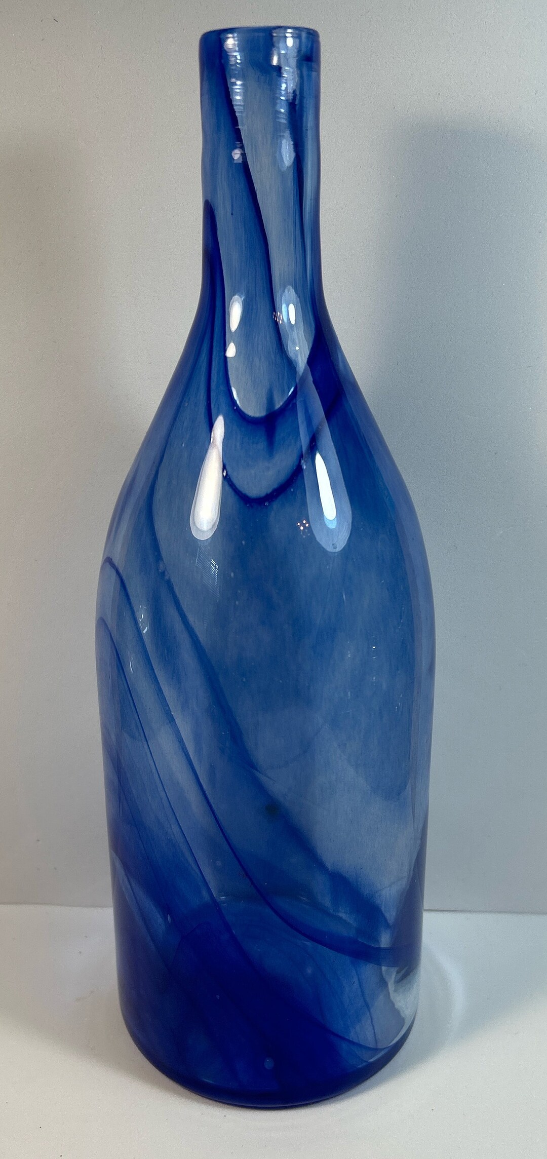 Blue Swirl Handblown Bud Vase Bottle Tall Glass Vase 12” T X4”w Clear ...