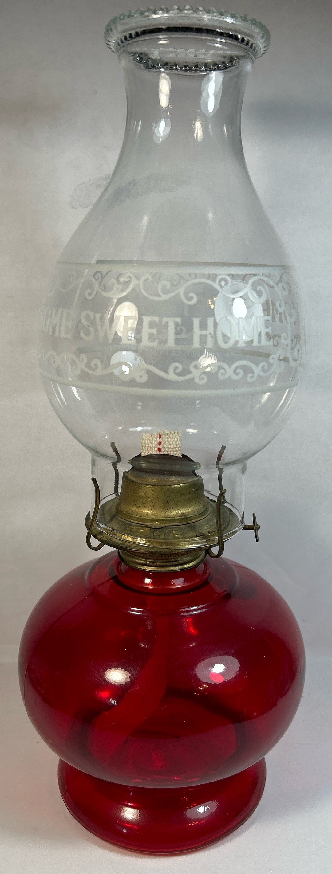 Vintage Ruby Red Flashed Oil Lamp Kerosene Lamp Includes “home Sweet ...
