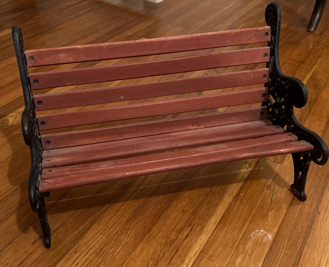 Doll Size Bench With Iron Hardware Sturdy Brown Wooden Slats Park Bench ...