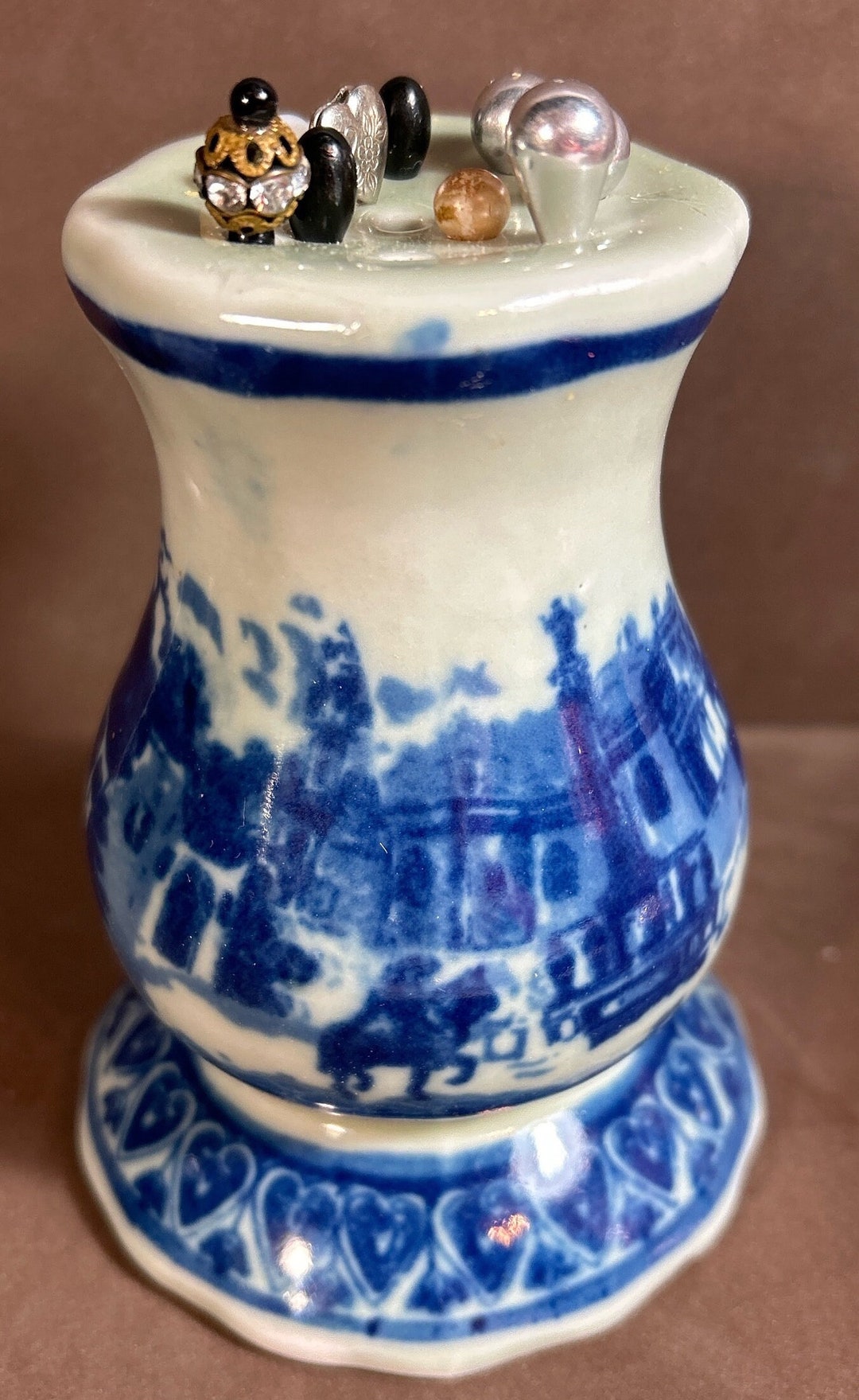 Vintage Hat Pin Holder Stoneware Flow Blue, Pottery Ironstone Victopia ...