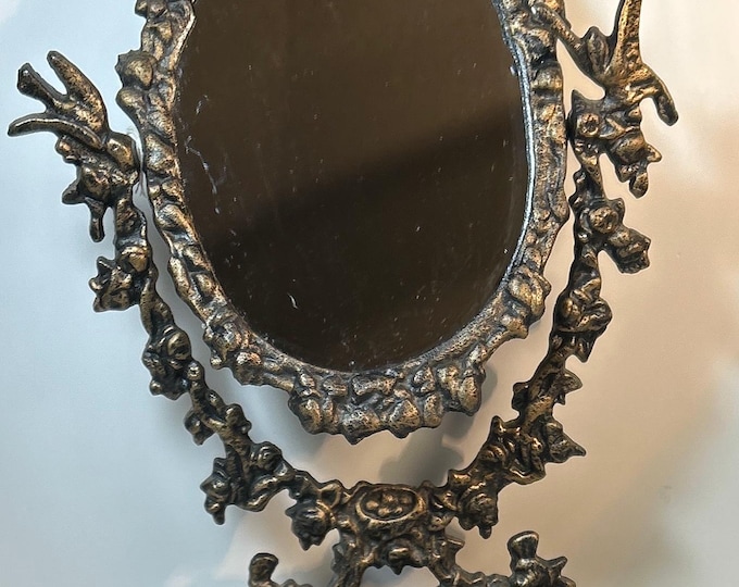 Vintage Medieval Cast Iron Gilded Vanity Oval Mirror Frame W/ Jewelry ...