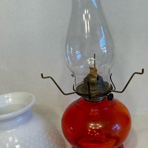 Ruby Red Flashed Eagle Burner Kerosene Lamp White Hobnail Milk Shade ...
