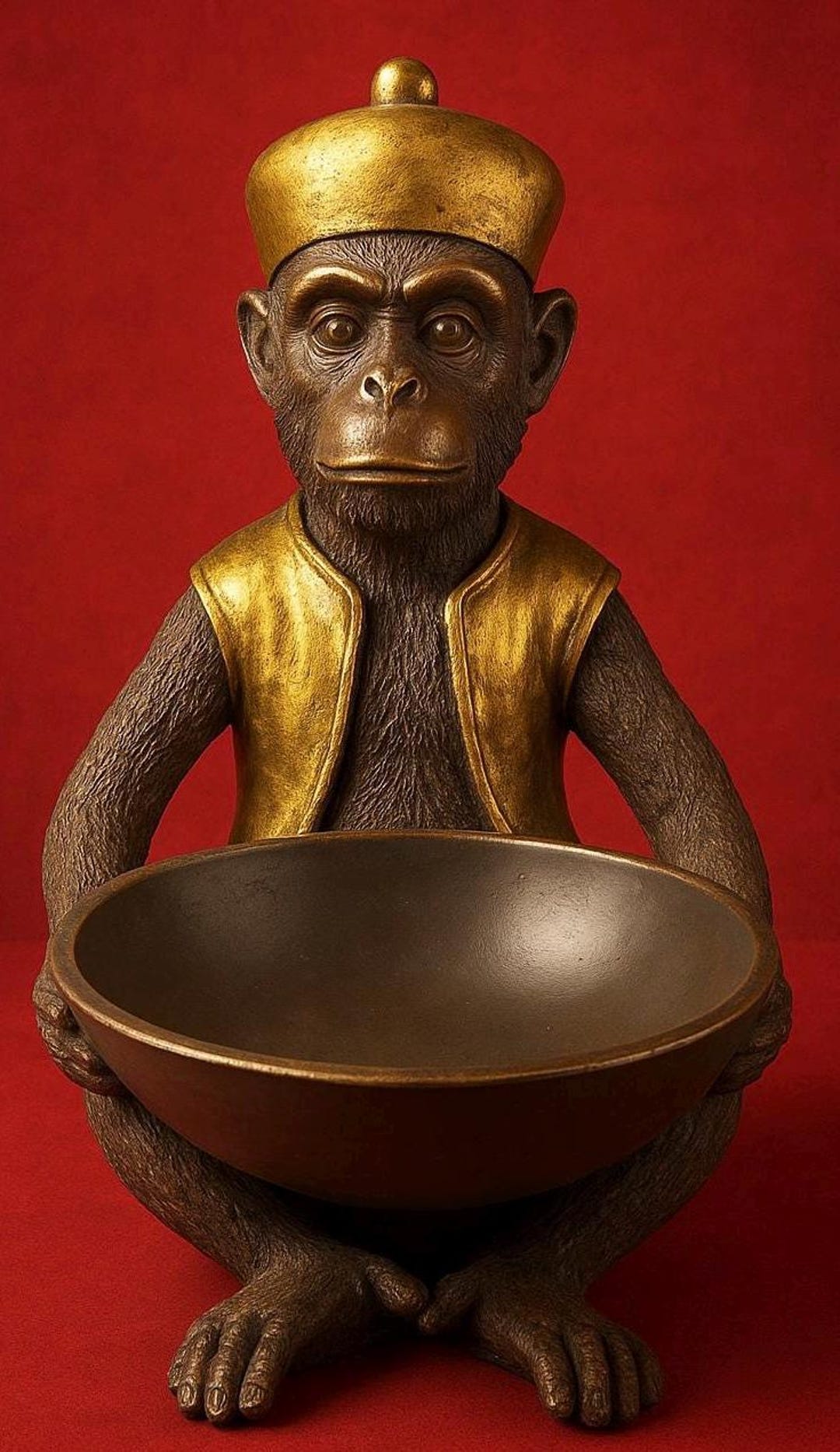 Vintage Rare! Monkey Butler Bowl Figurine Statue Gold Vest and Hat ...