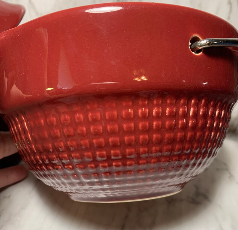 Vintage Set of 3 Ceramic Nesting Mixing Bowls Maroon /cranberry With ...