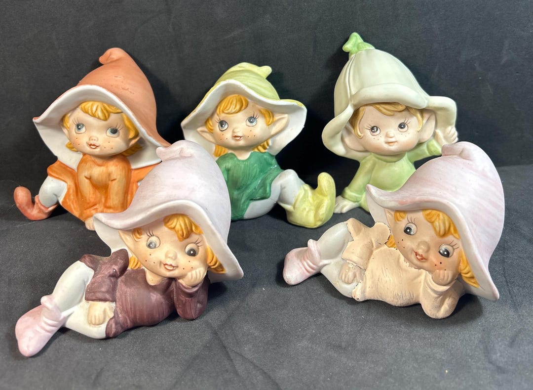 Vintage Homco Garden Pixie Elf Fairies Porcelain Figurines 5213 & 5615 ...