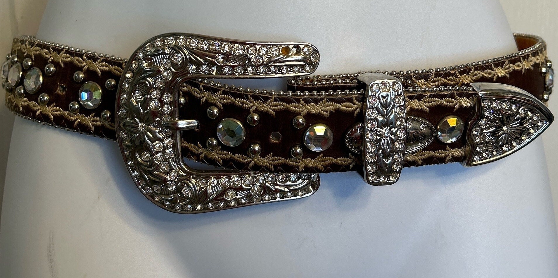 Atlas Western Cowgirl Barbed Wire Trim Rhinestone Belt Size M With ...