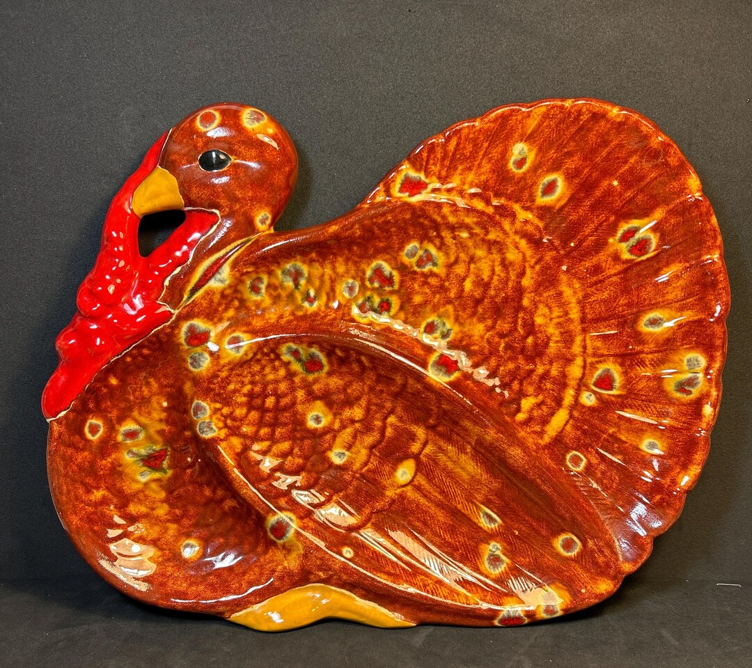 Hand-painted Ceramic Turkey Platter, Vintage 1970s Ceramic for Serving ...