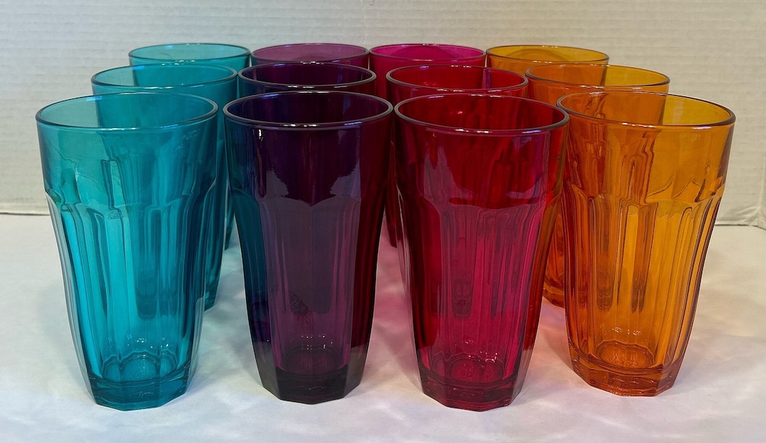 Beautiful Jewel Colored Drinking Glass Tumblers Set of 4 Glasses One of ...