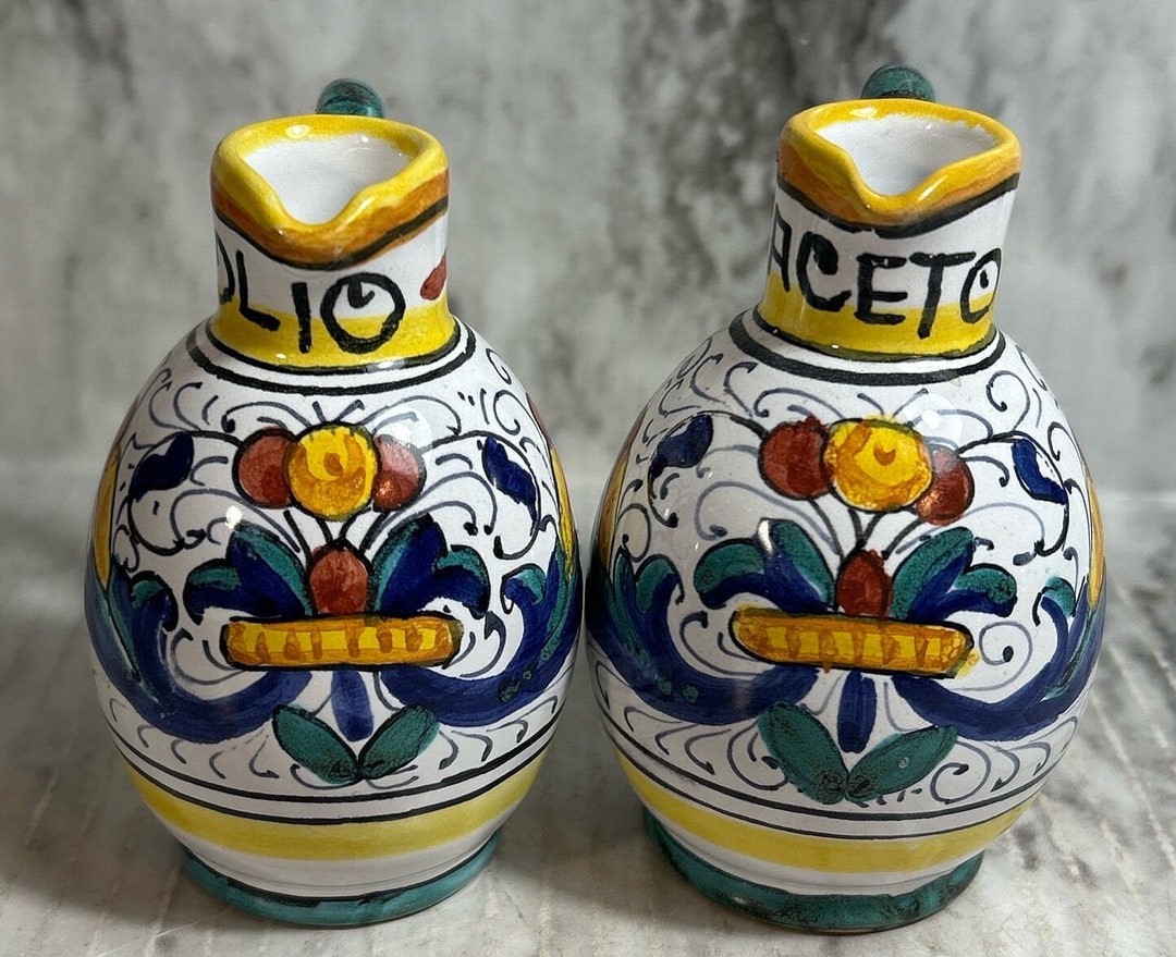 Vintage Stemil Deruta Ricco Italian Art Pottery OIL & VINEGAR Cruet Set ...