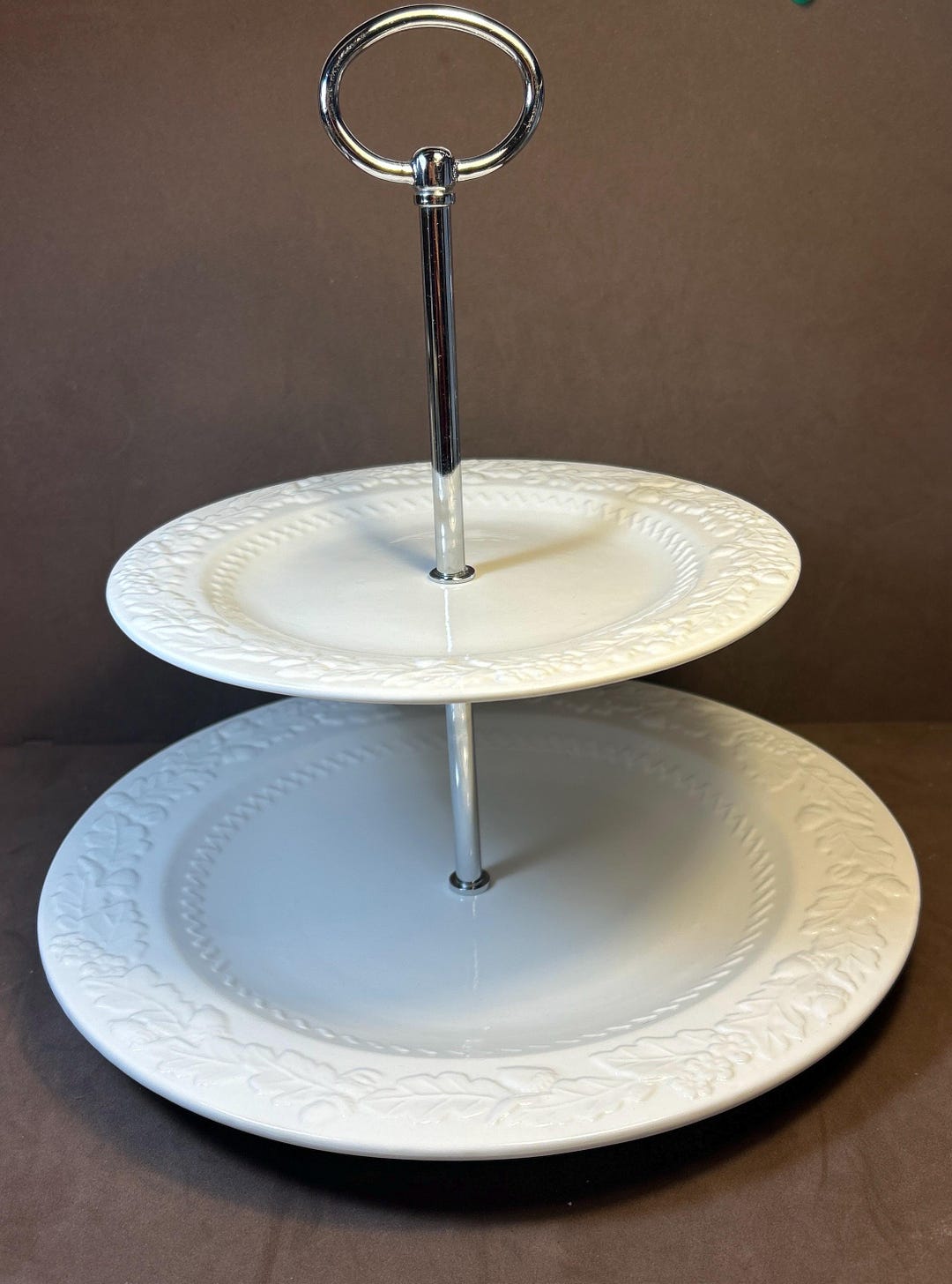 Vintage Martha Stewart Two Tier Server Cake Cupcake Stand Acorn Pattern ...