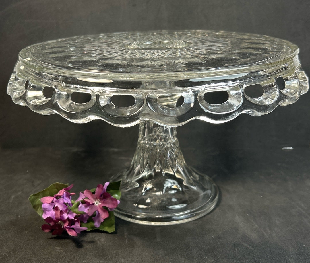 Vintage Crystal Cake Plate Stand, Pedestal Stand Old Colony Clear Open ...