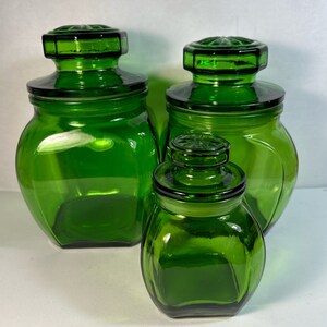 Vintage Rich Green Glass Apothecary Canister Storage Jars Set of 3 ...
