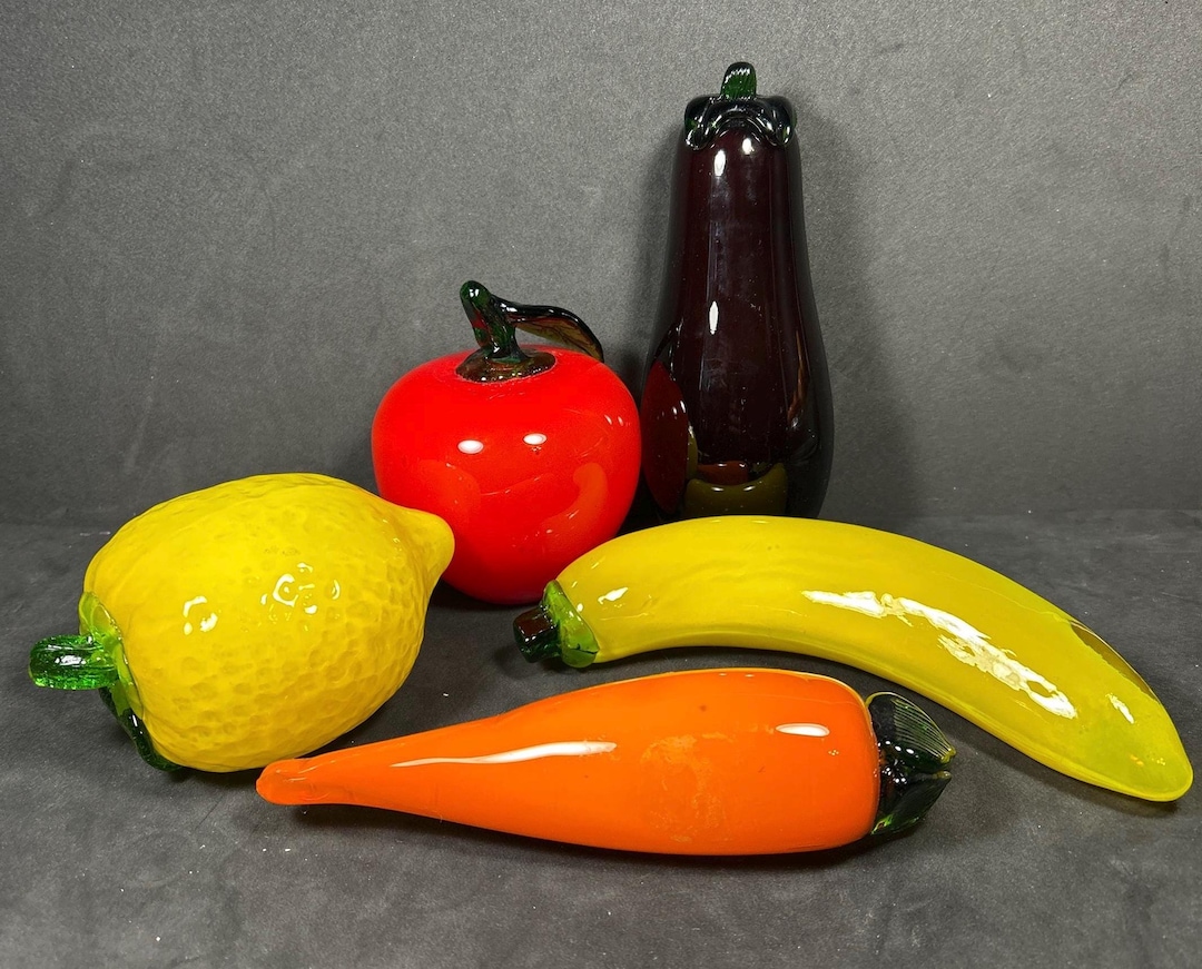 Vintage Fruit and Vegetable Glass Art Set of 5 Red Apple, Banana ...