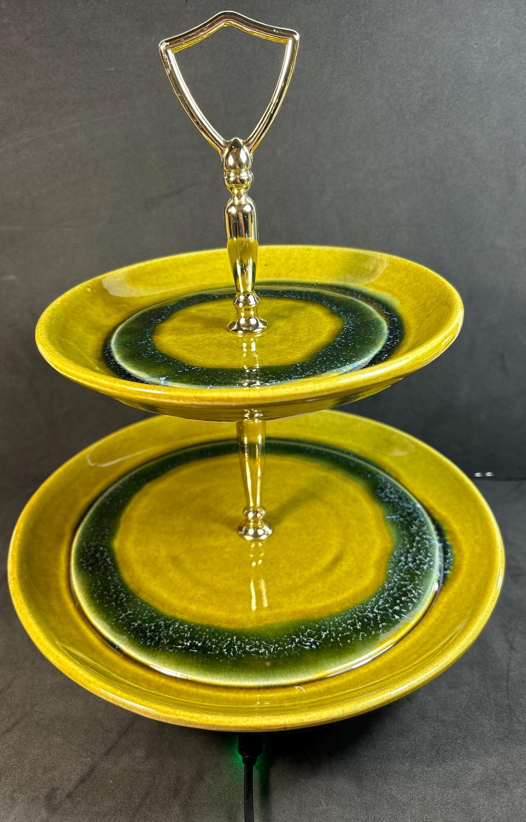 Mid-century California Pottery 2 Tiered Plate Cake Stand Dessert Stand ...