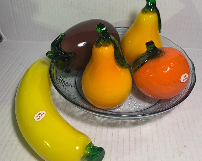 Vintage Fruit and Vegetable Glass Art Set of 5 All in Excellent ...