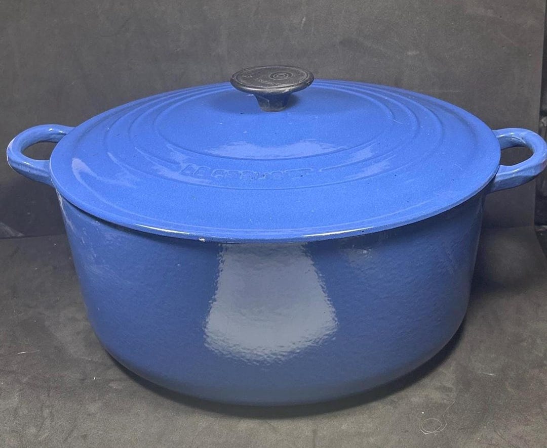 Vintage Le Creuset France Blue Porcelain Enameled Cast Iron Dutch Oven ...