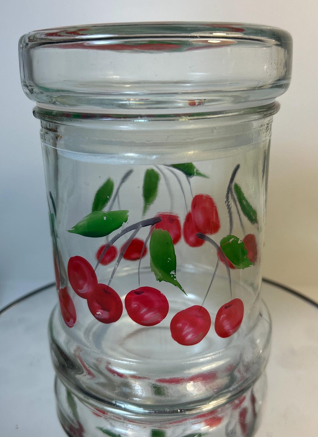 Vintage Glass Canister With Hand-painted Cherries Jar Lidded Cherry’s 6 ...