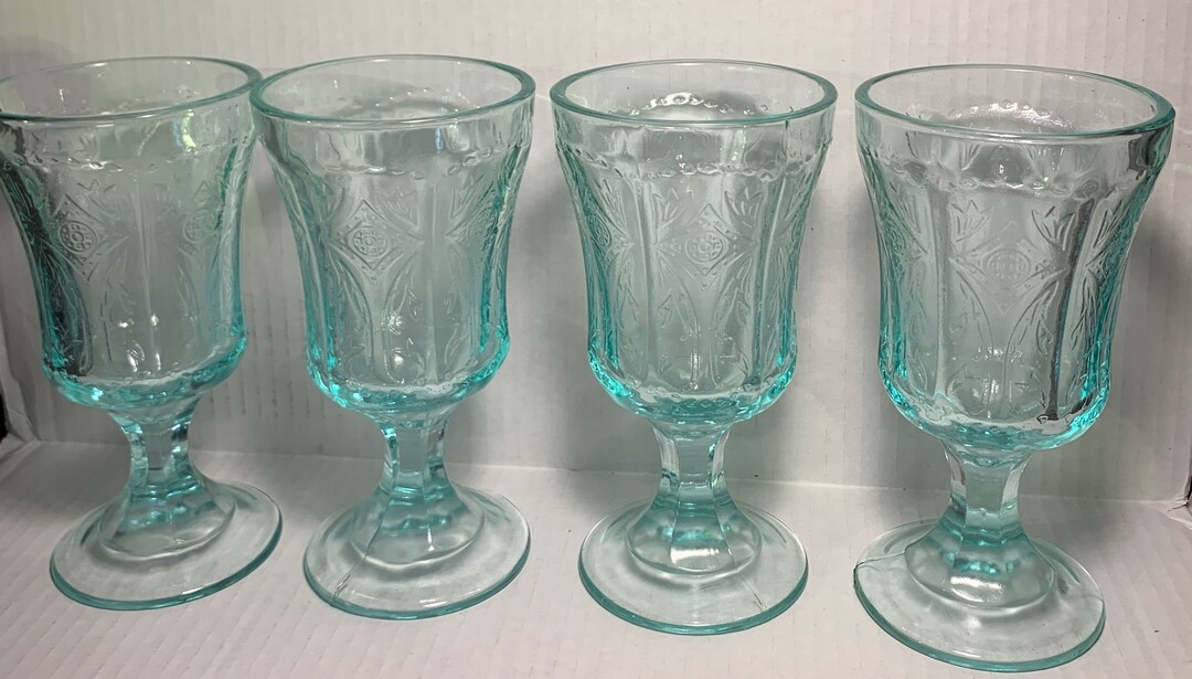 Vintage Indiana Glass Federal Recollection Teal/aqua Set of 4 Thick ...