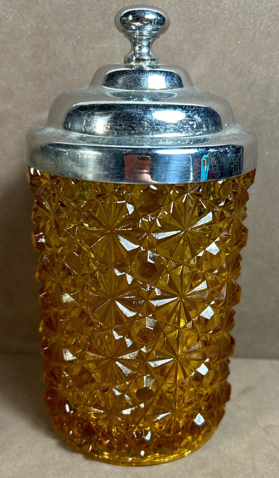 Vintage Rare Amber Jar Daisy and Button Unmarked Pickle Jar Metal Lid ...