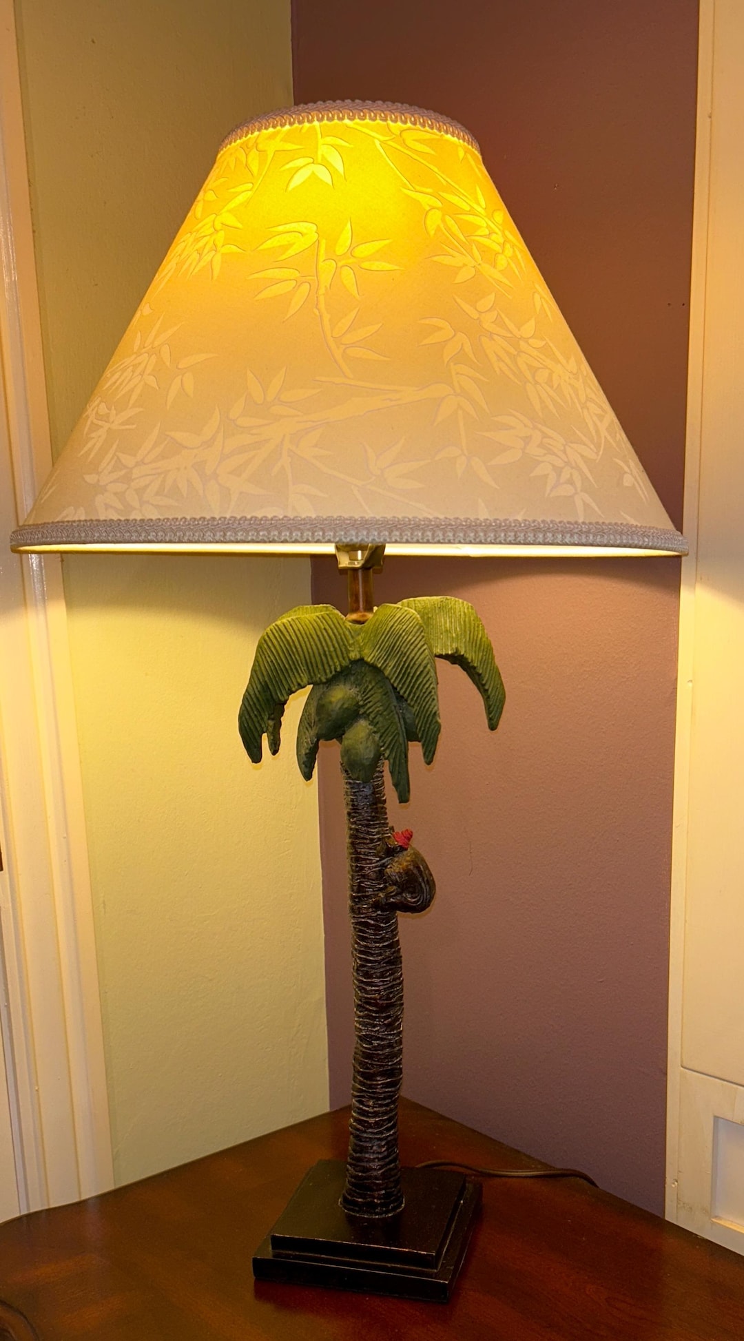 Vintage Palm Tree Red Cap Monkey Lamp 29” T Base to Finial, 6” Base ...