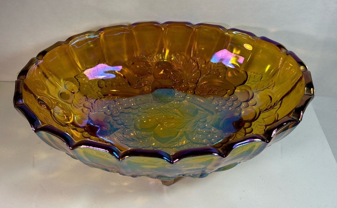 Vintage Indiana Marigold Carnival Glass 4 Footed Fruit Centerpiece Bowl ...