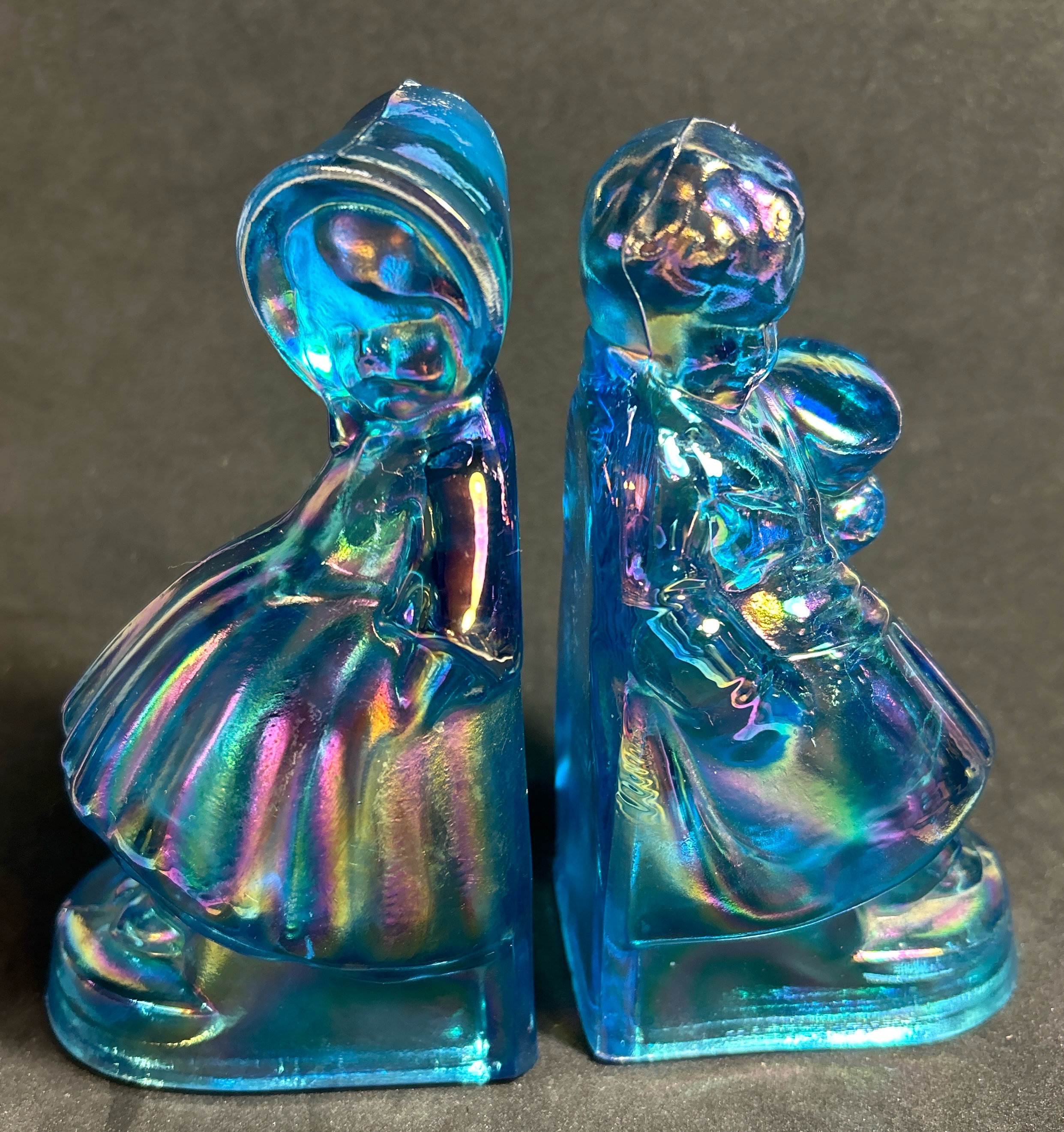Vintage Indiana Iridescent Blue Glass Bookends. LE Smith Glass Set Uv ...