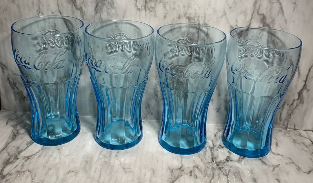 Coke Glasses Ice Blue Coca Cola Glasses Set of 4 Tumbers 6” Bell Shaped ...