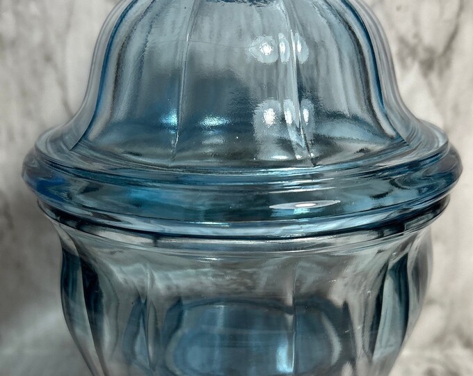 Vintage Indiana Glass Azure Blue Glass Heavy Paneled Candy/apothecary ...