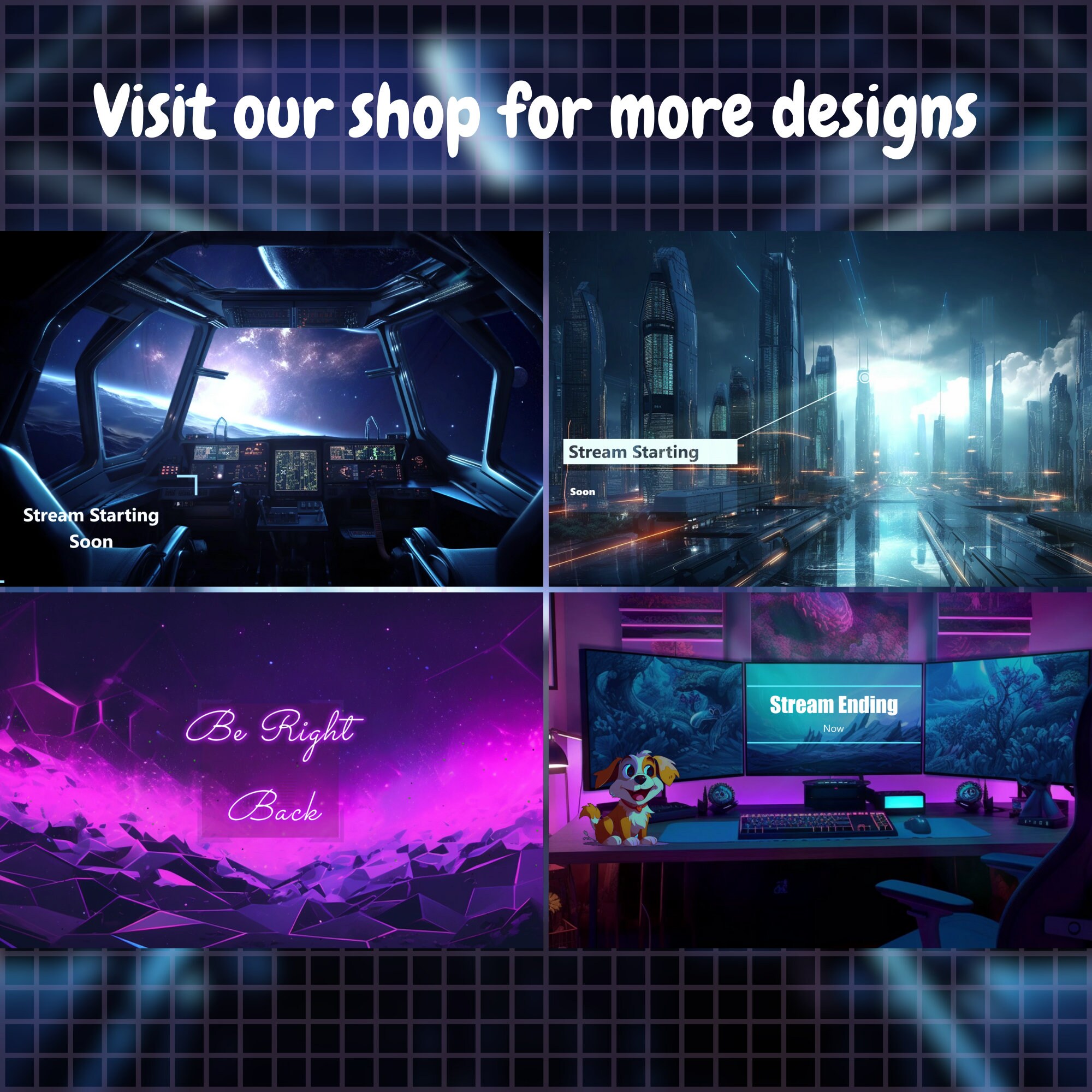 4x Animated Twitch Stream Screen, Cyber City, Rainy Night Overlay ...