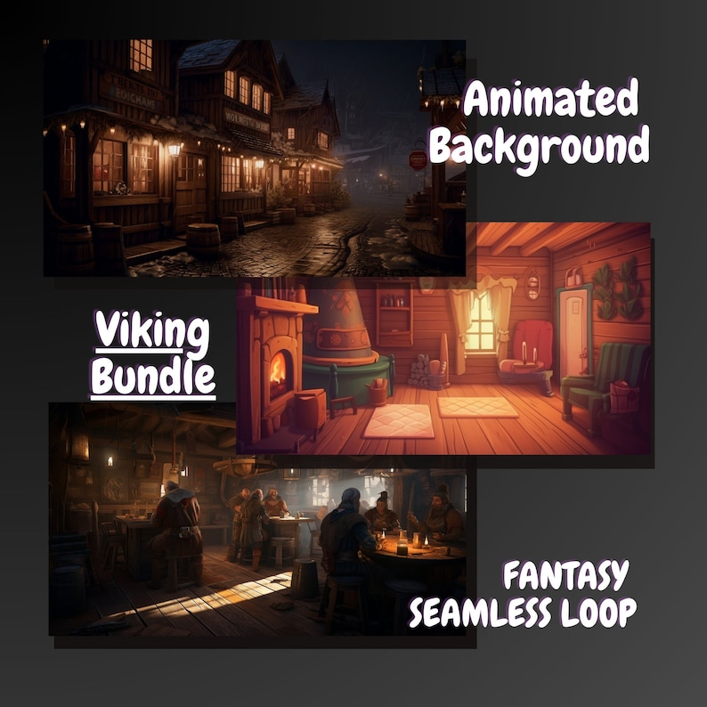 3x ANIMATED BACKGROUND Viking Bundle Cozy Ambience Looped Vtuber Twitch Stream Overlay Stream ...