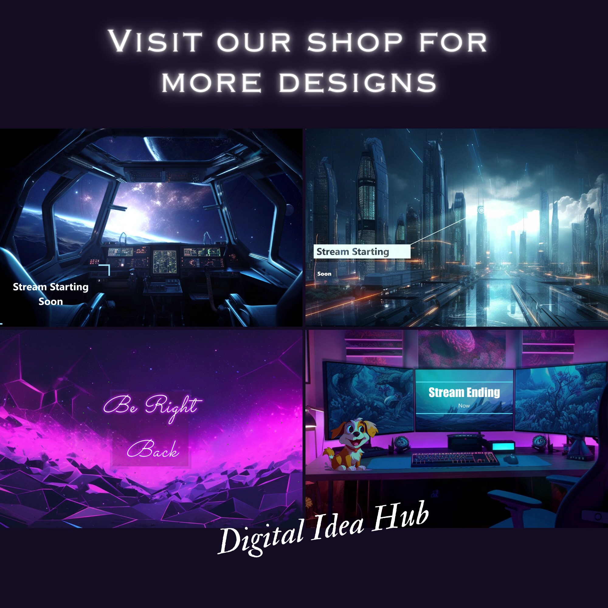 Animated Neon Scene Text Starting Soon, Be Right Back, Stream Ending ...