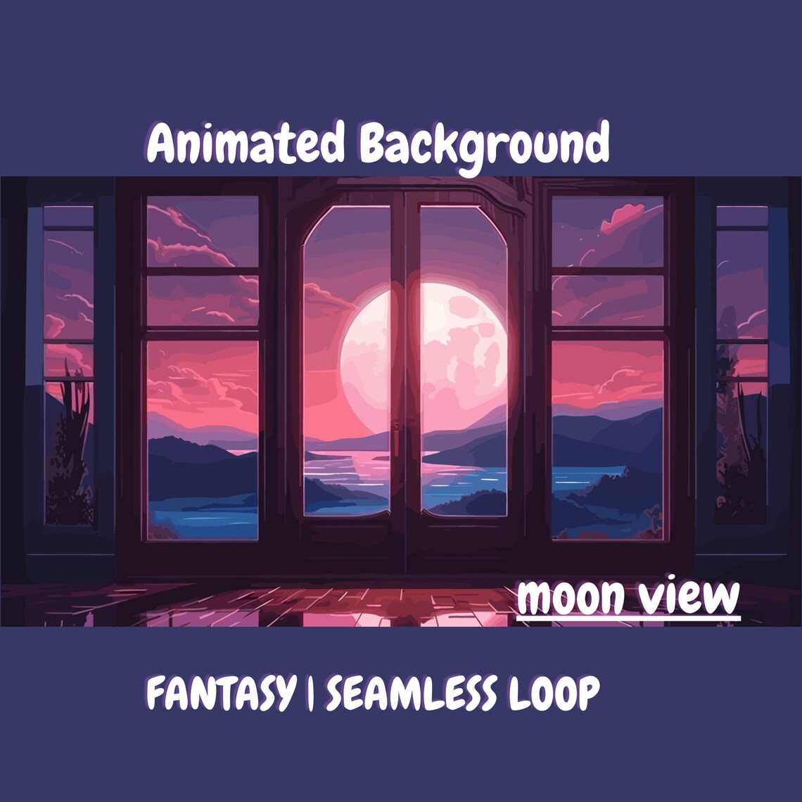ANIMATED BACKGROUND Moon View Cozy Ambience Looped Landscape Pink Theme ...